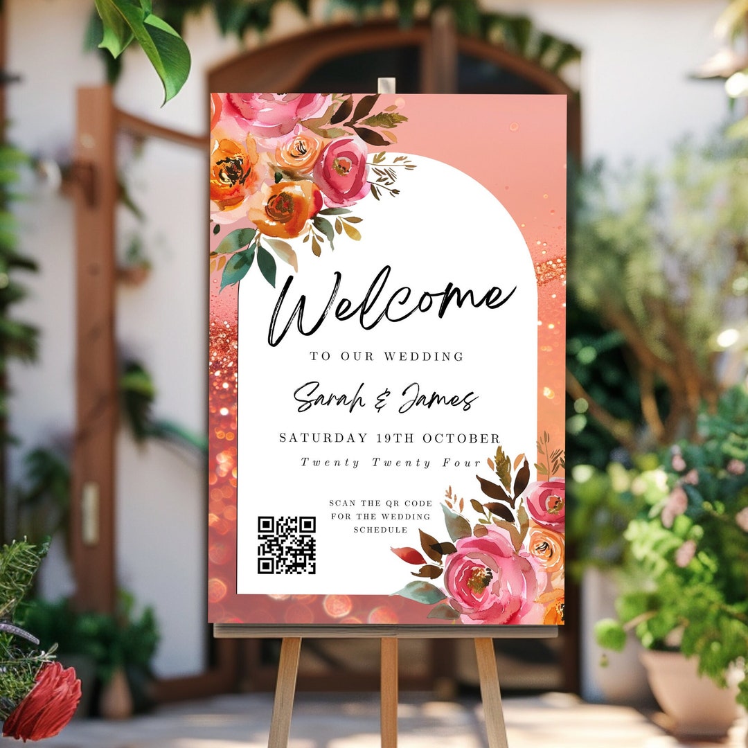 Wedding Sign QR Code, Wedding Sign SVG, Welcome Sign, Floral, Arch ...