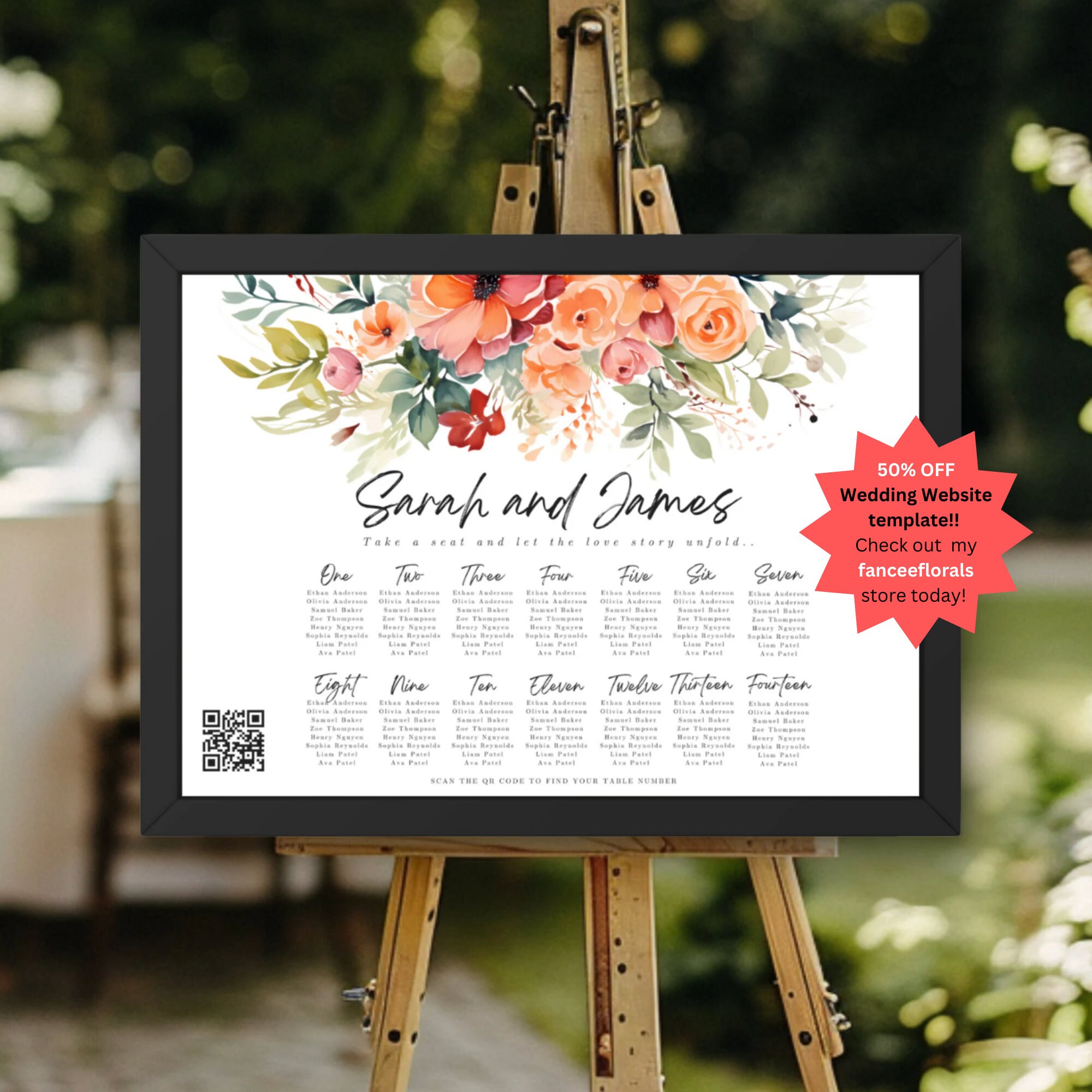 Wedding Seating Chart, SVG, QR Code, Wedding, Floral, Editable, Canva ...