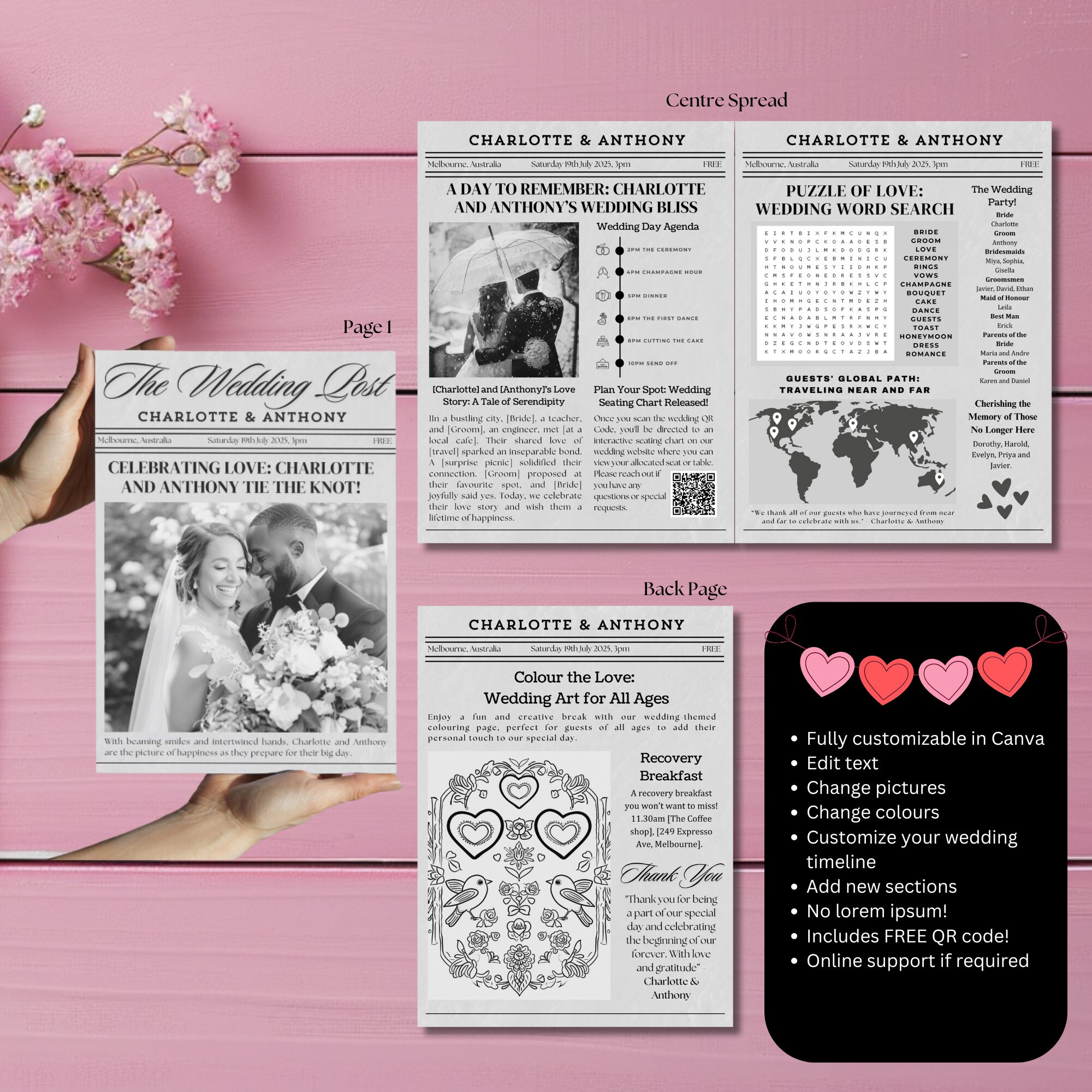 Wedding Newspaper, Newspaper Template, Wedding Program, Wedding ...