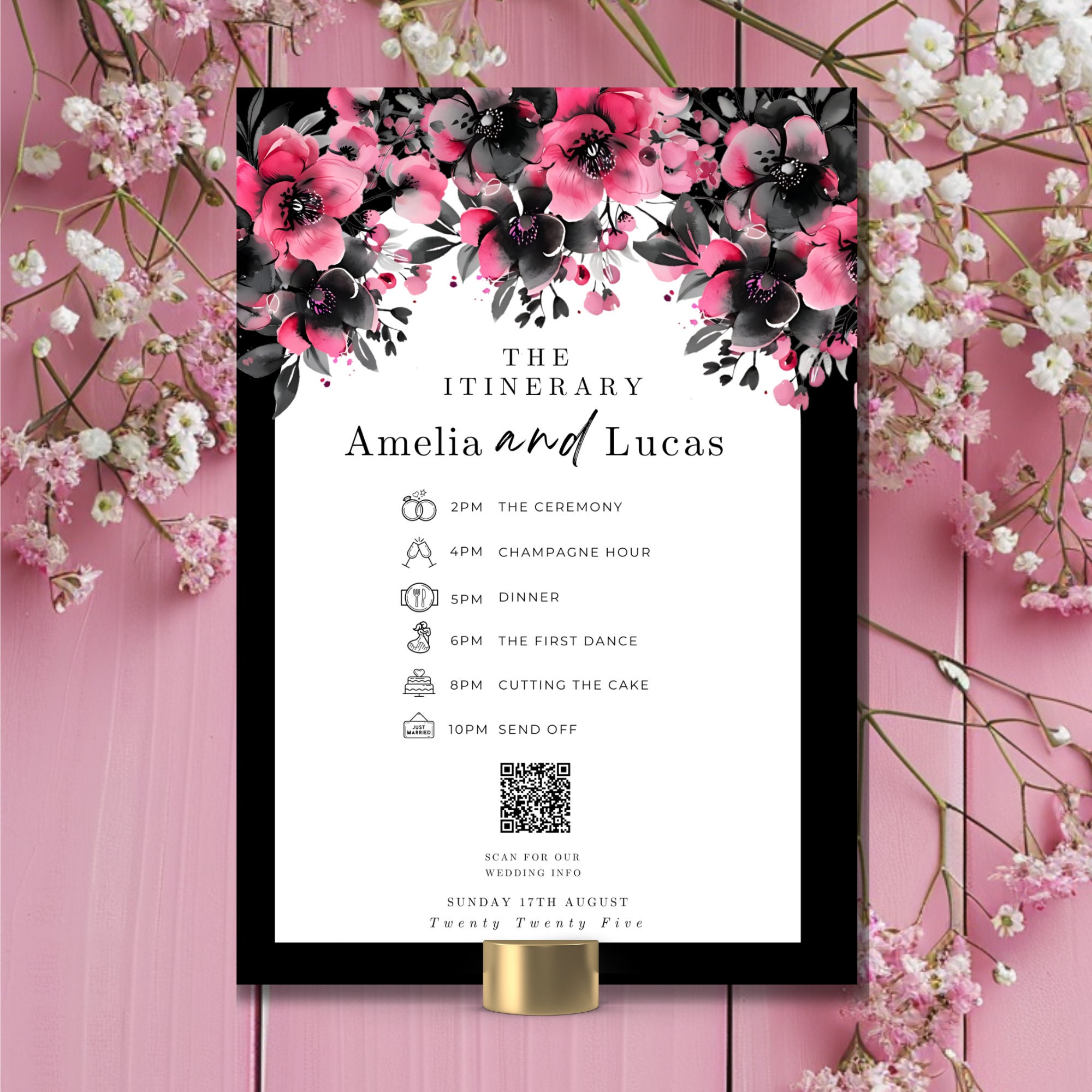 Wedding Program QR Code Sign, Wedding Sign SVG, Floral, Arch, Printable ...