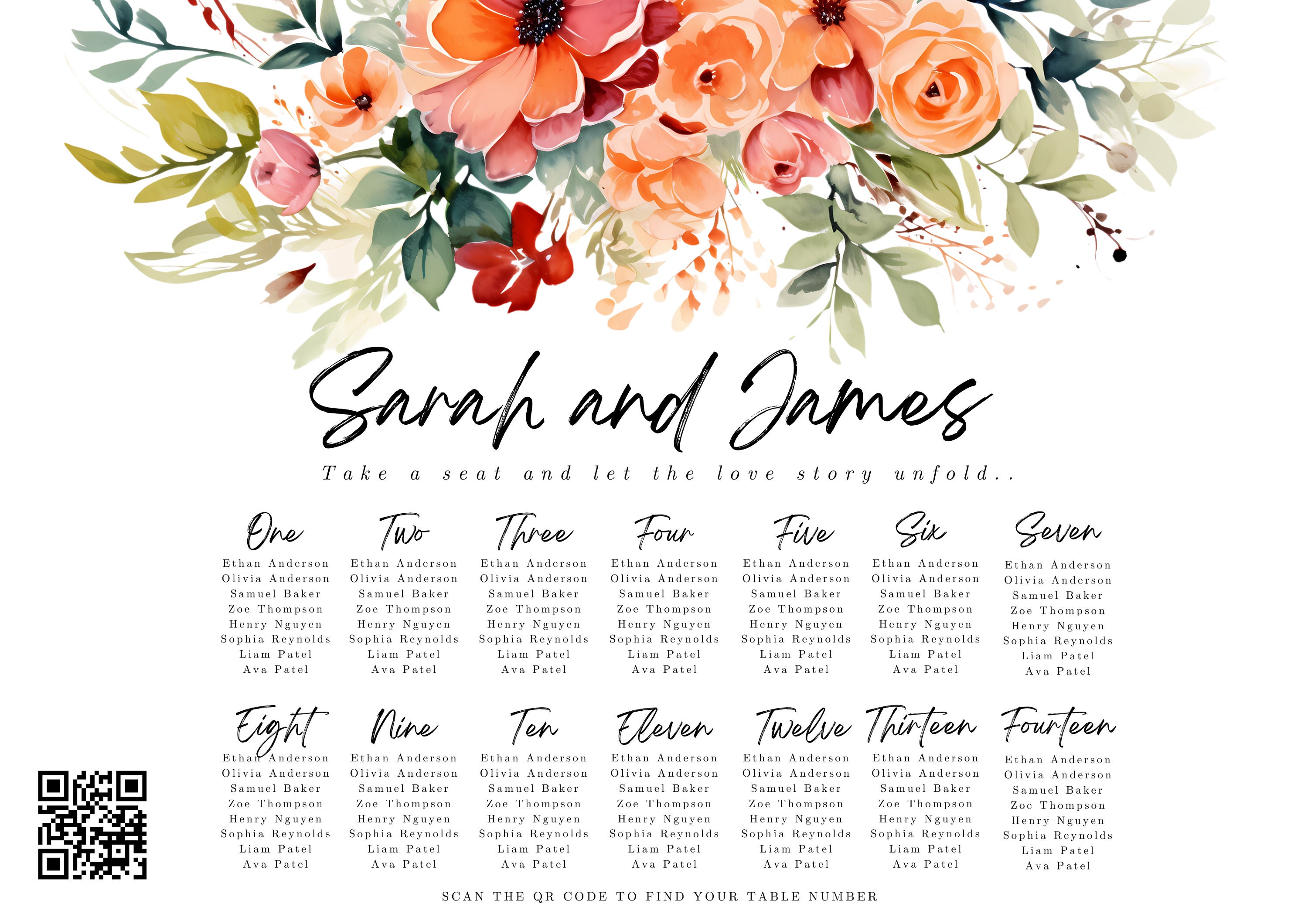 Wedding Seating Chart, SVG, QR Code, Wedding, Floral, Editable, Canva ...