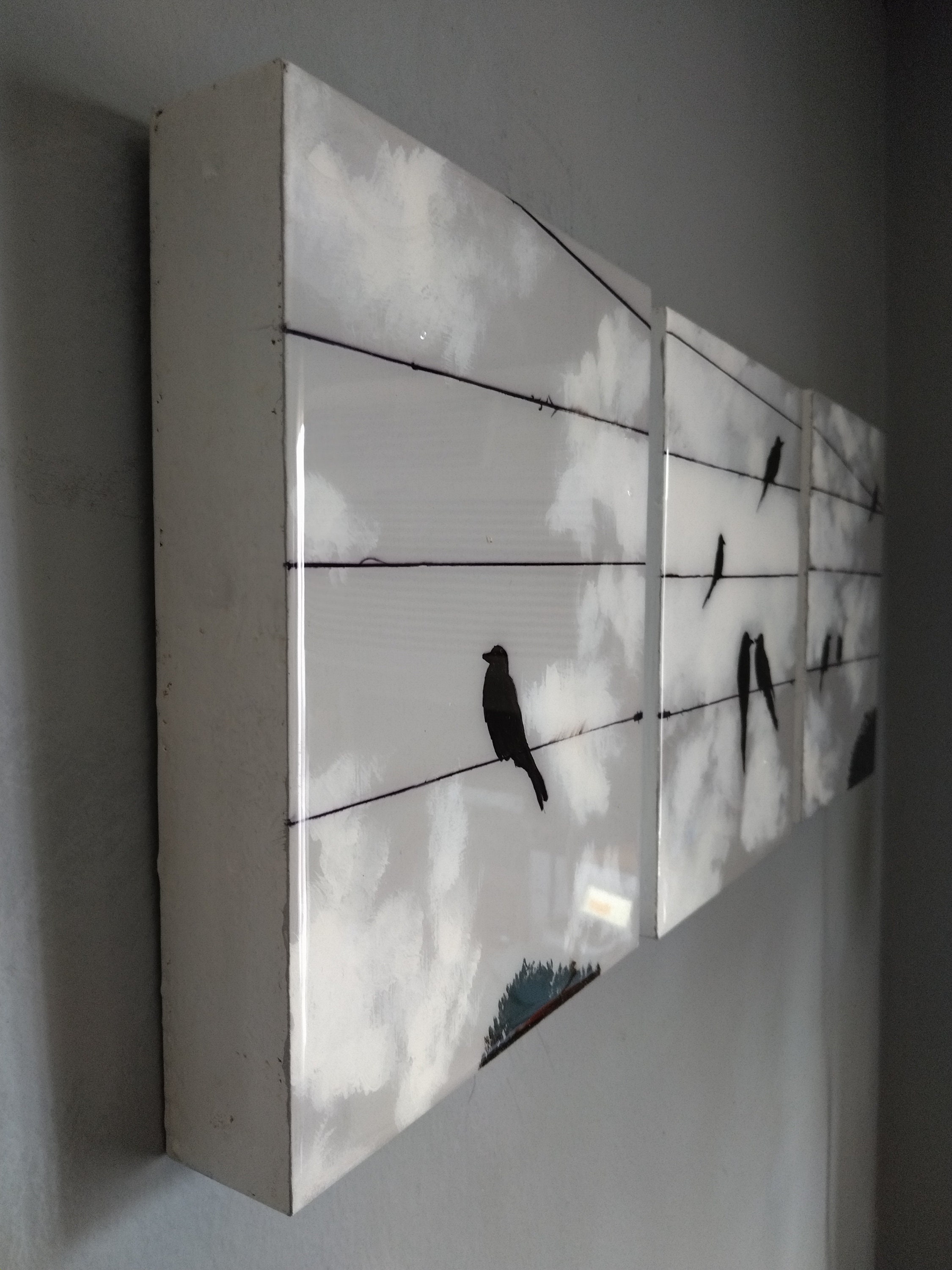 Silhouette Art 3-panel Birds on Wires Painting - Etsy