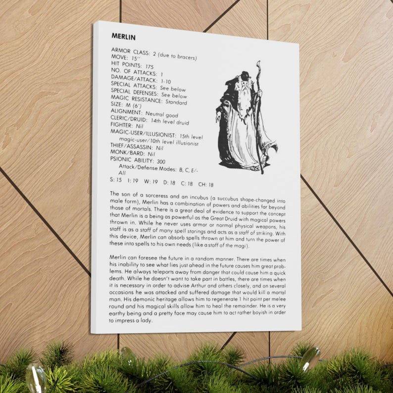 1E Merlin Stat Block Deities and Demigods Canvas Print Various Sizes AD ...