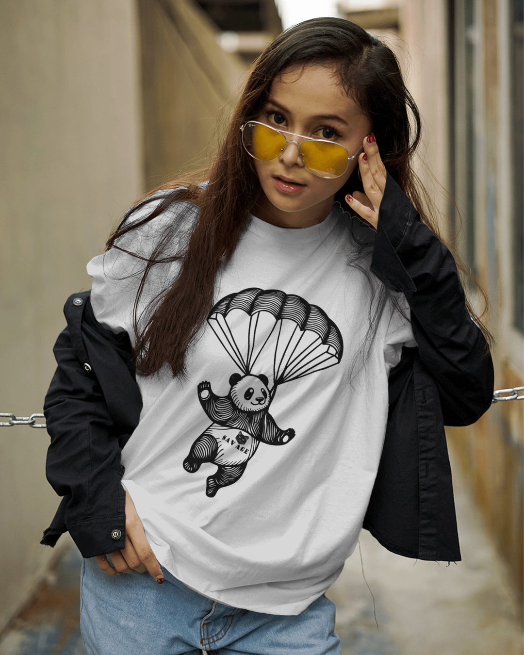 Skydiving Panda Top Unisex Heavy Cotton T-shirt Parachute Panda Tee ...