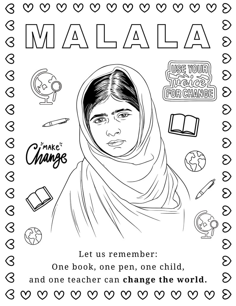 Malala Yousafzai Coloring Page | Activist - Girls' Education & Gender ...
