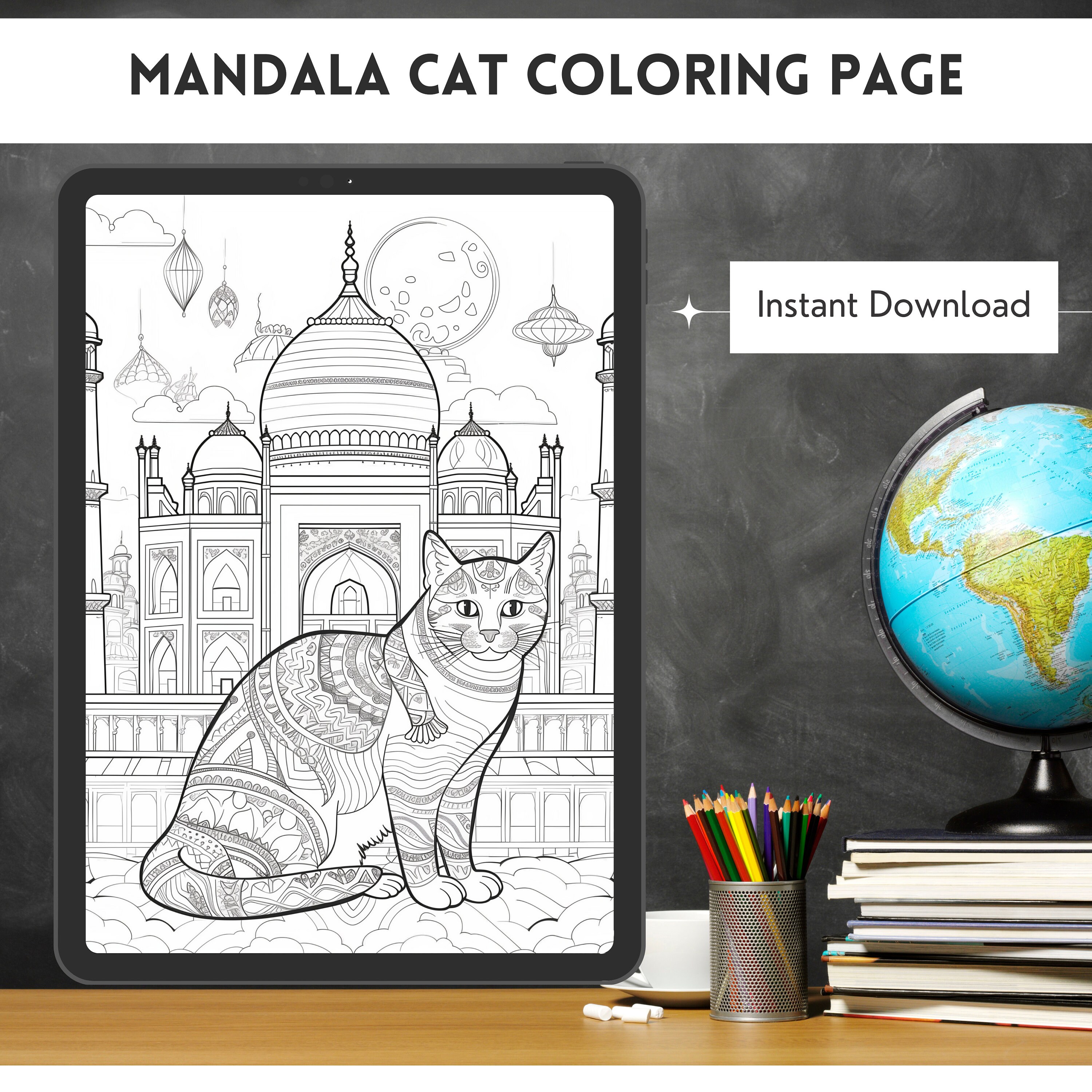 Mandala Cat Coloring Page Taj Mahal Edition Instant Download - Etsy