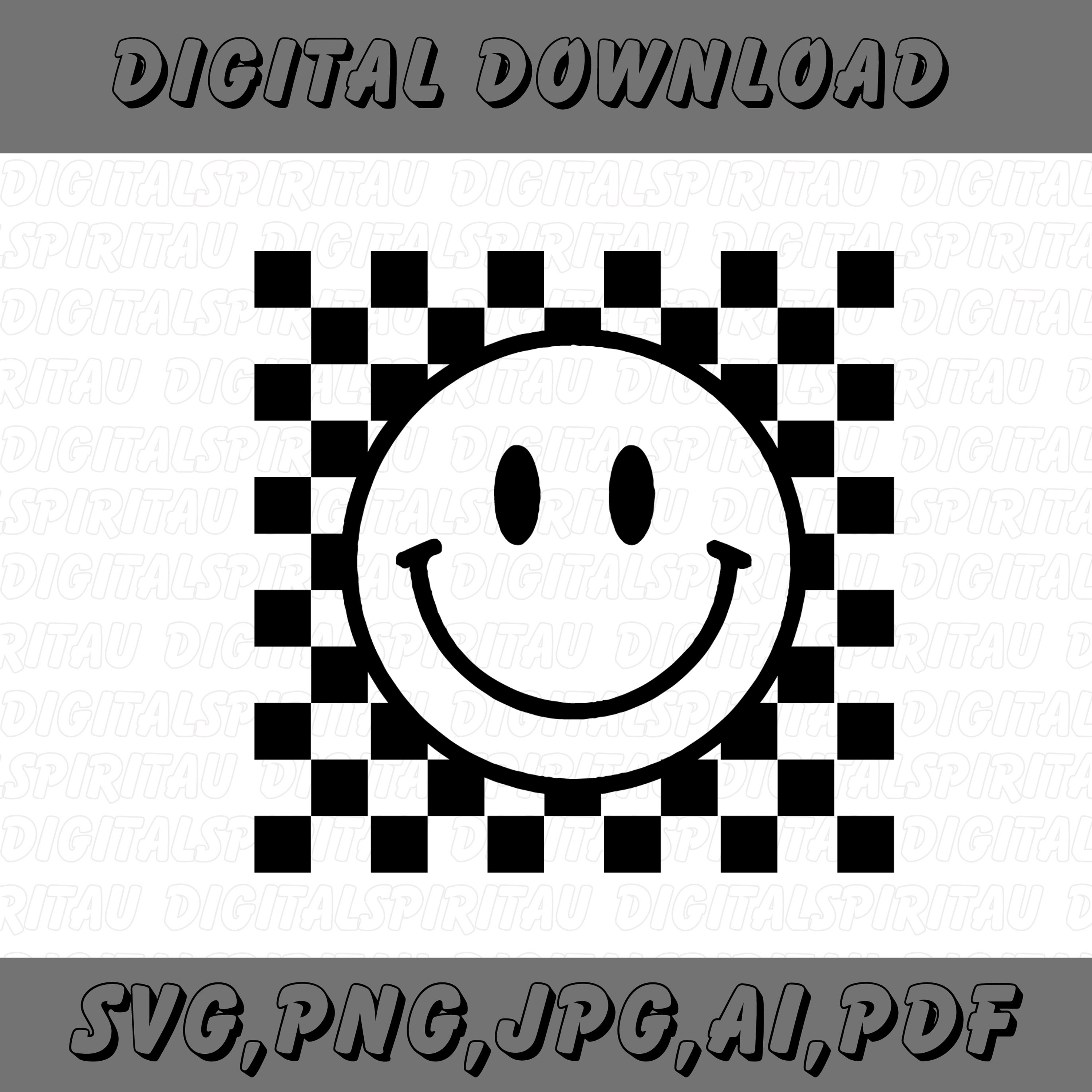 Checkered Pattern Smile Face SVG, Retro Smile Face, Smily Face Svg ...