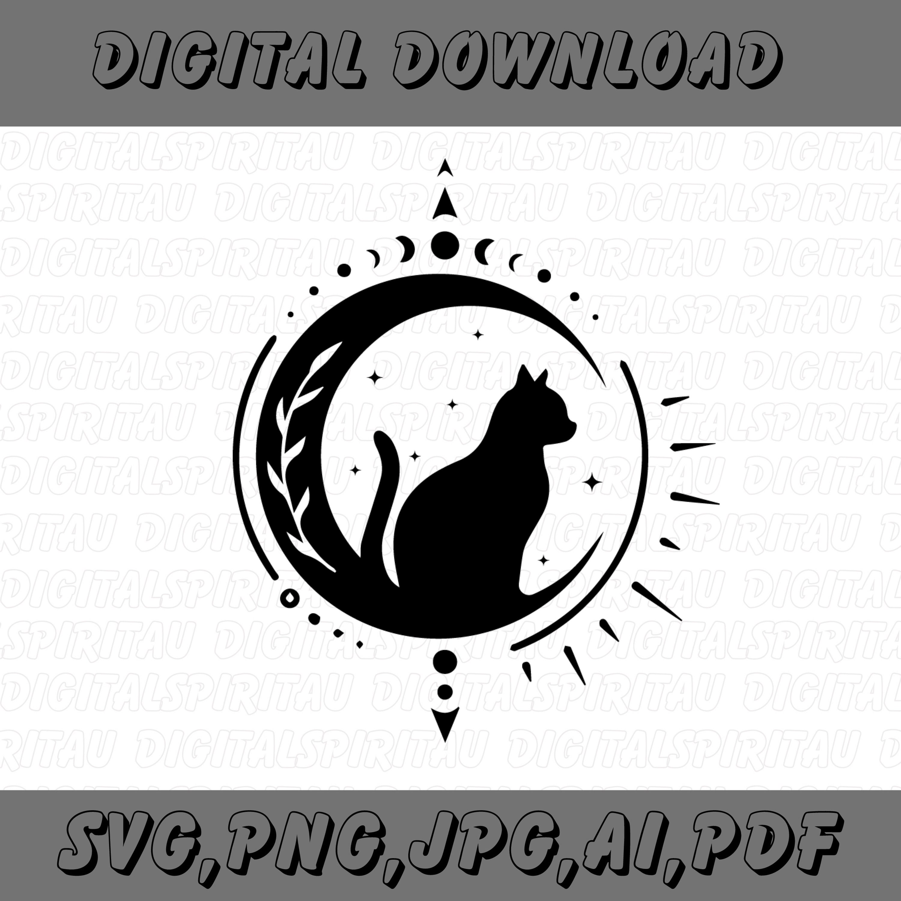 Cat and Moon Phases SVG, Magic Cat Svg, Magic Illustration Svg ...