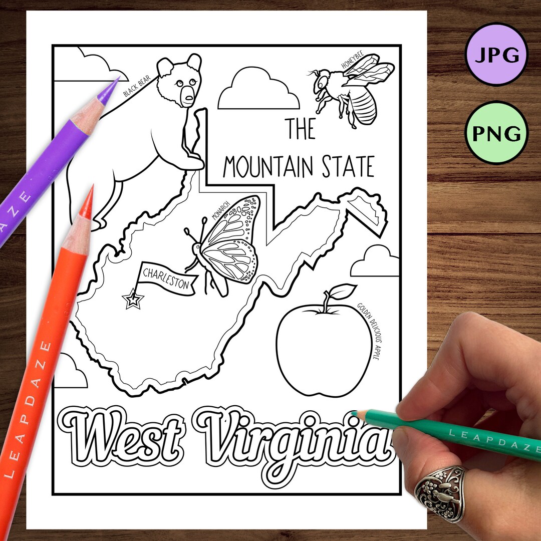 WEST VIRGINIA Coloring Page With State Facts - Printable United States ...
