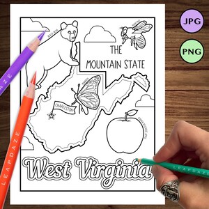 WEST VIRGINIA Coloring Page With State Facts - Printable United States ...