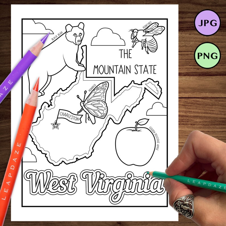 WEST VIRGINIA Coloring Page With State Facts - Printable United States ...