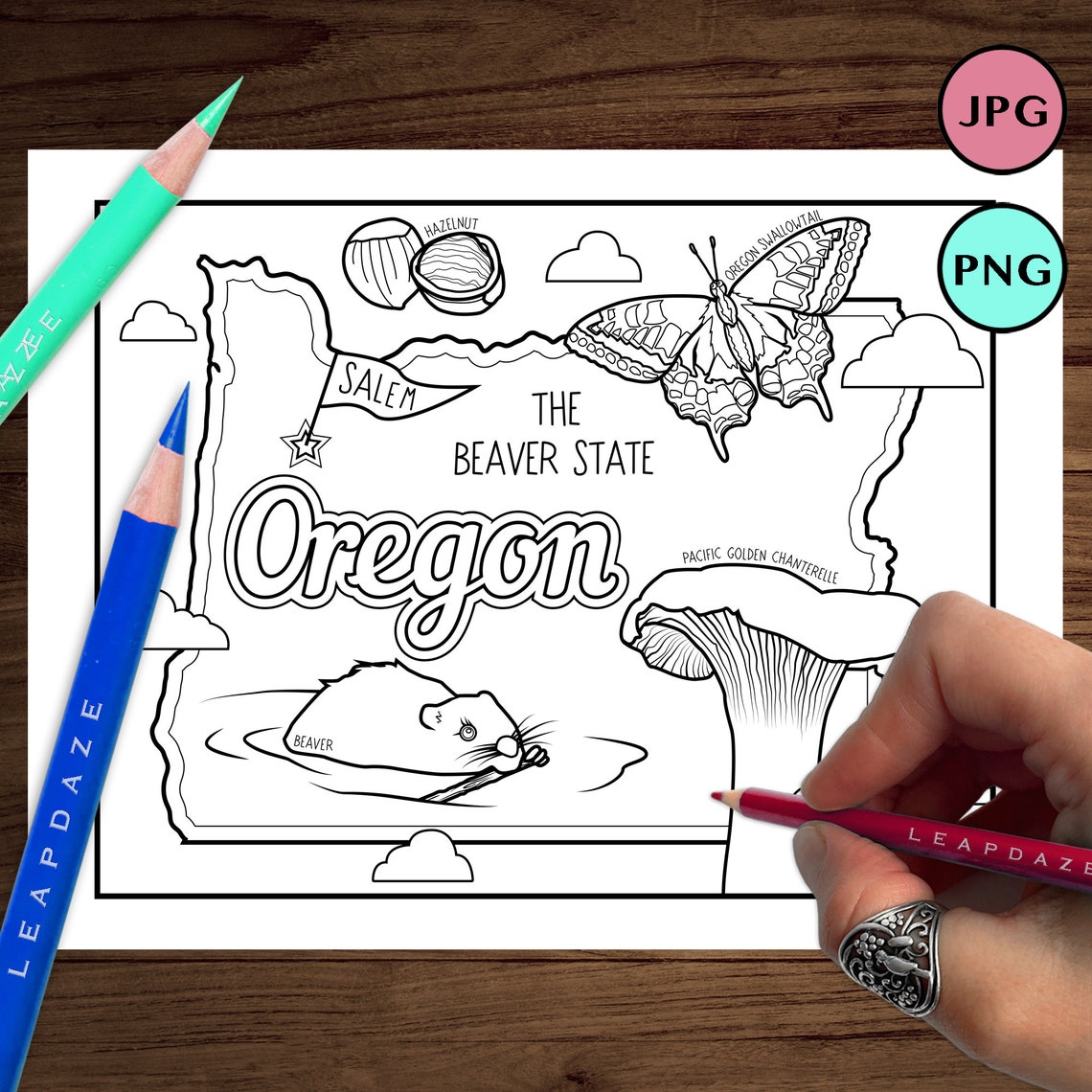 OREGON Coloring Page With State Facts - Printable United States of ...