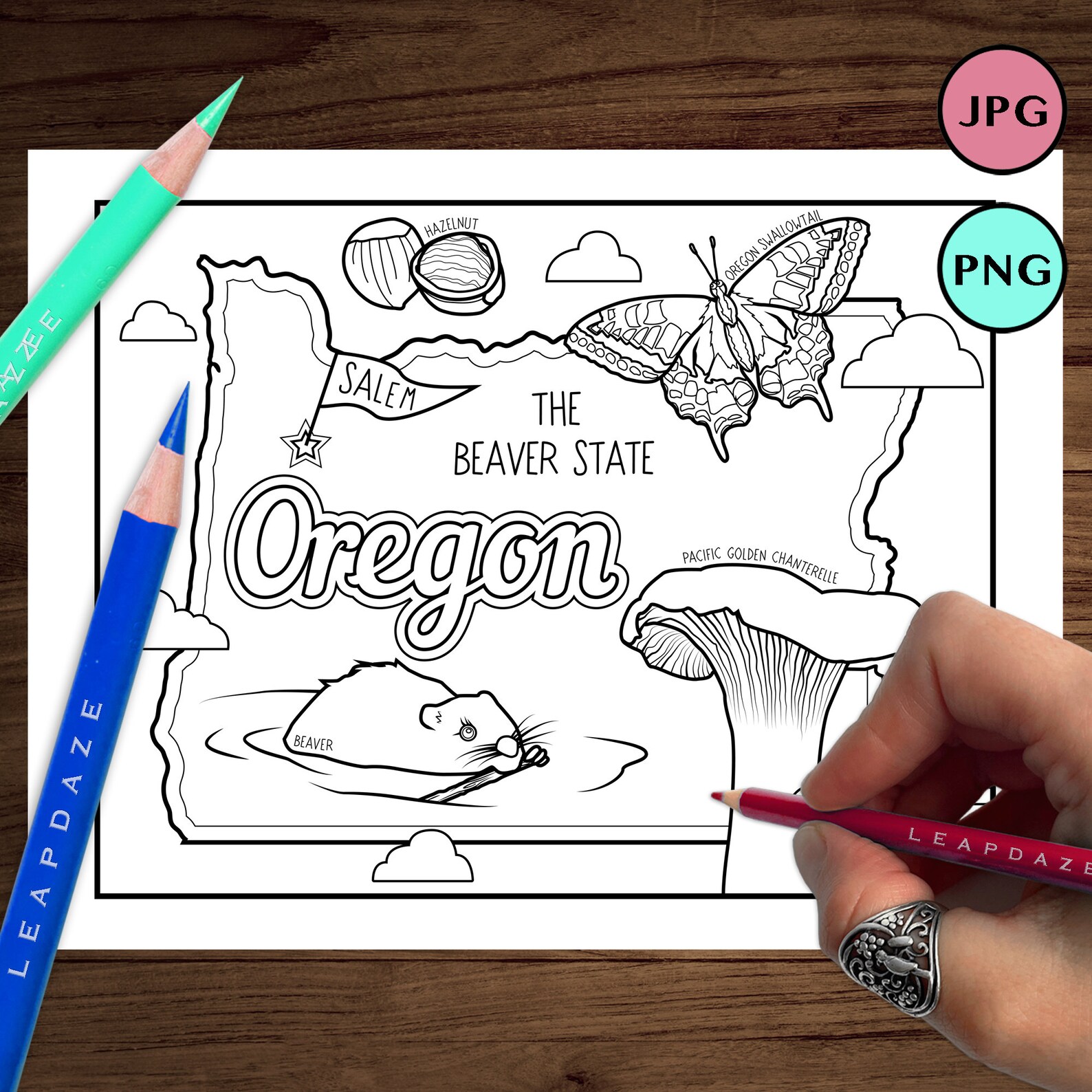 OREGON Coloring Page With State Facts - Printable United States of ...
