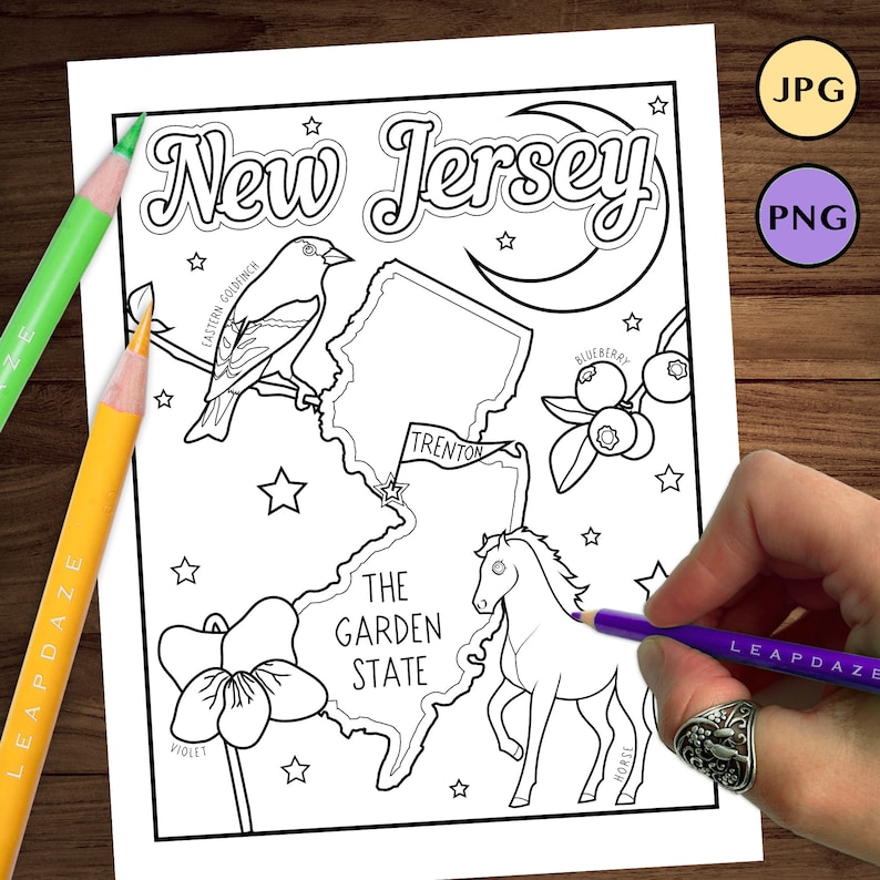 NEW JERSEY Coloring Page With State Facts - Printable United States of ...