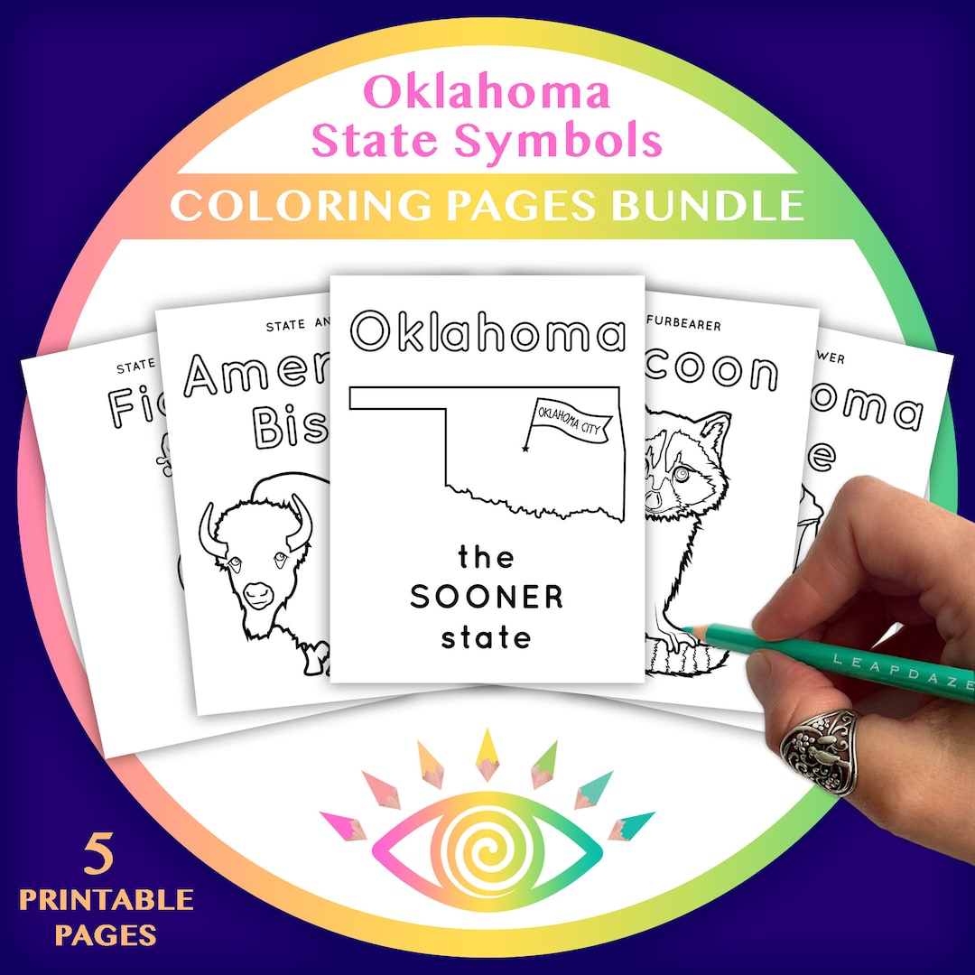 OKLAHOMA State Symbols Coloring Pages Bundle - Instant Download - Etsy