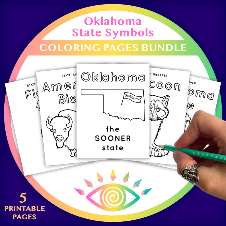 OKLAHOMA State Symbols Coloring Pages Bundle - Instant Download - Etsy