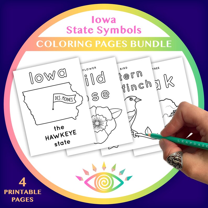 IOWA State Symbols Coloring Pages Bundle Instant Download - Etsy