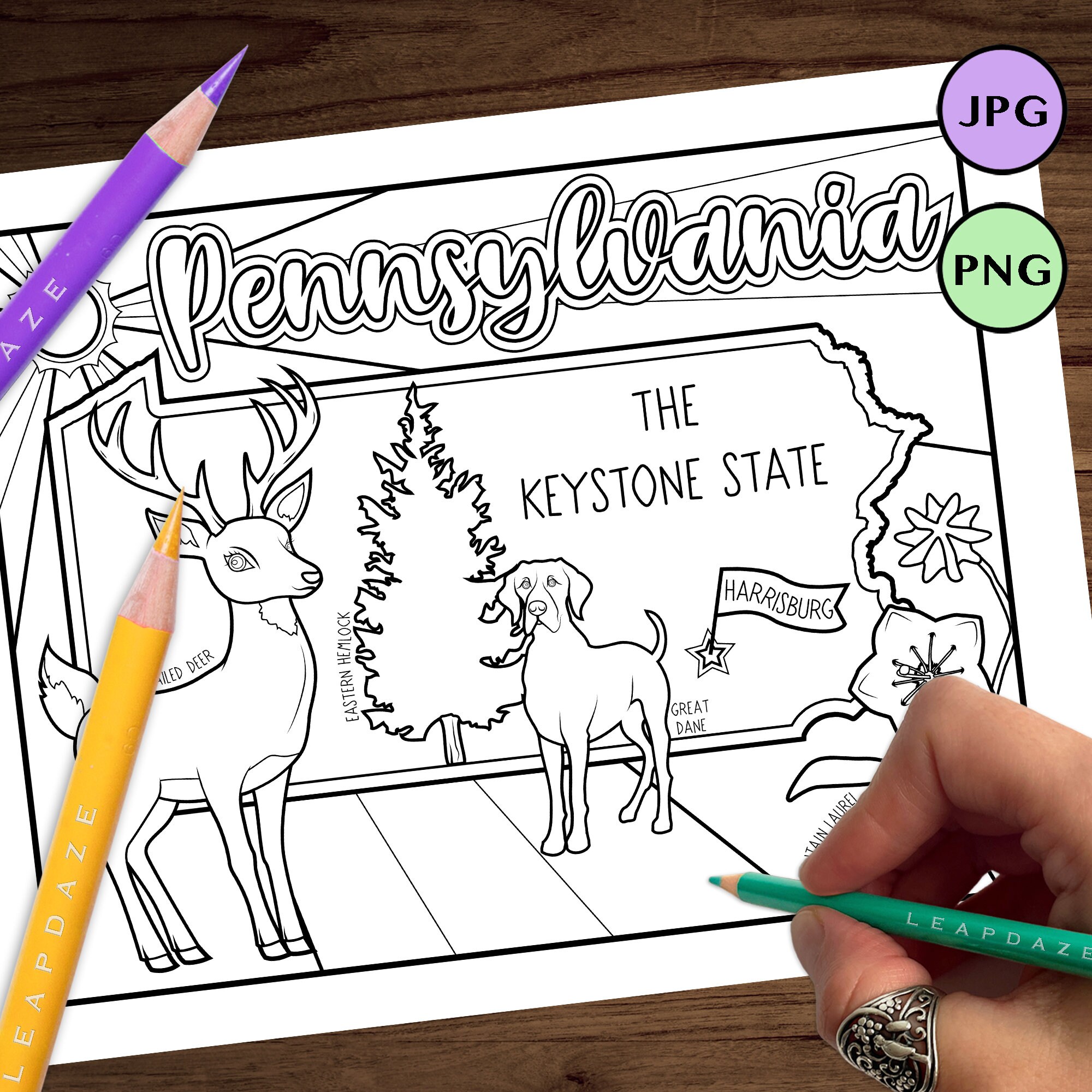 PENNSYLVANIA Coloring Page With State Facts - Animal, Dog, Nickname ...