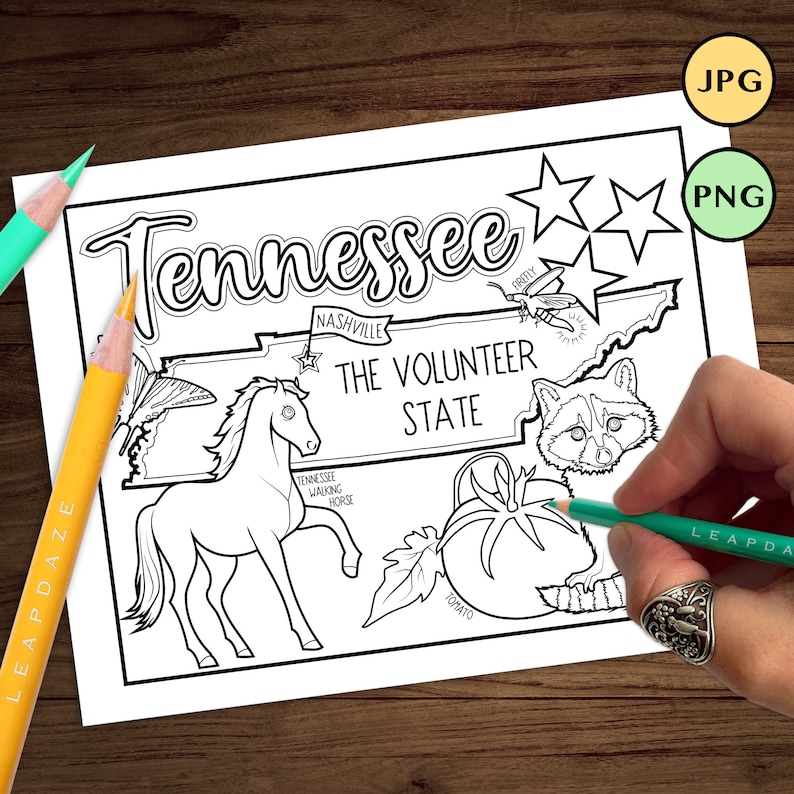 TENNESSEE Coloring Page With State Facts - Printable United States of ...