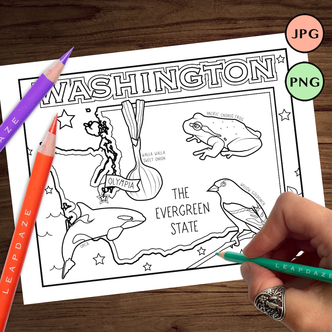 WASHINGTON Coloring Page With State Facts - Printable United States of ...