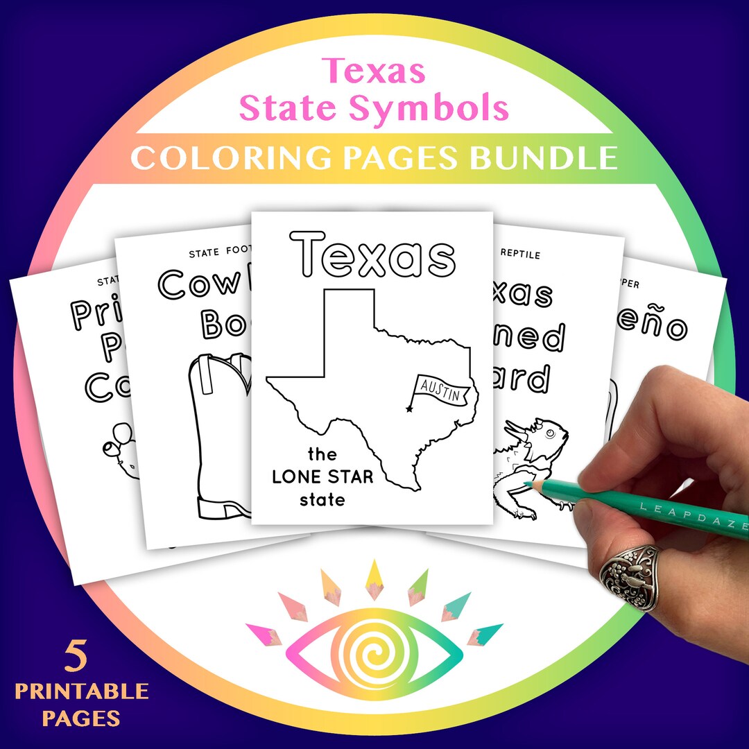 TEXAS State Symbols Coloring Pages Bundle - Instant Download - Etsy