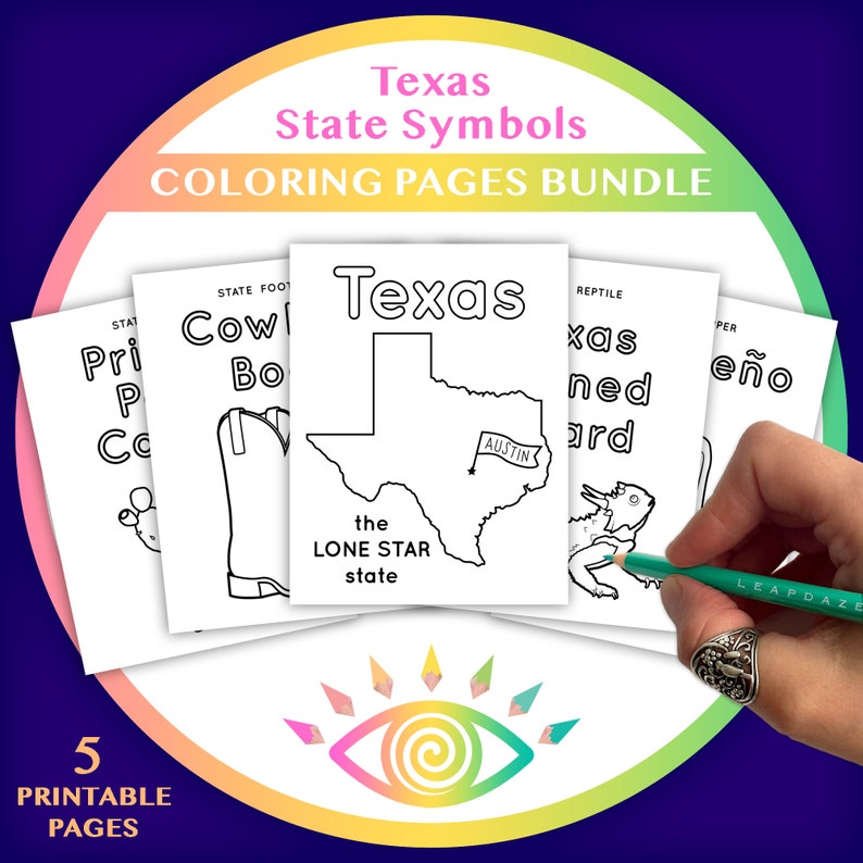 TEXAS State Symbols Coloring Pages Bundle - Instant Download - Etsy