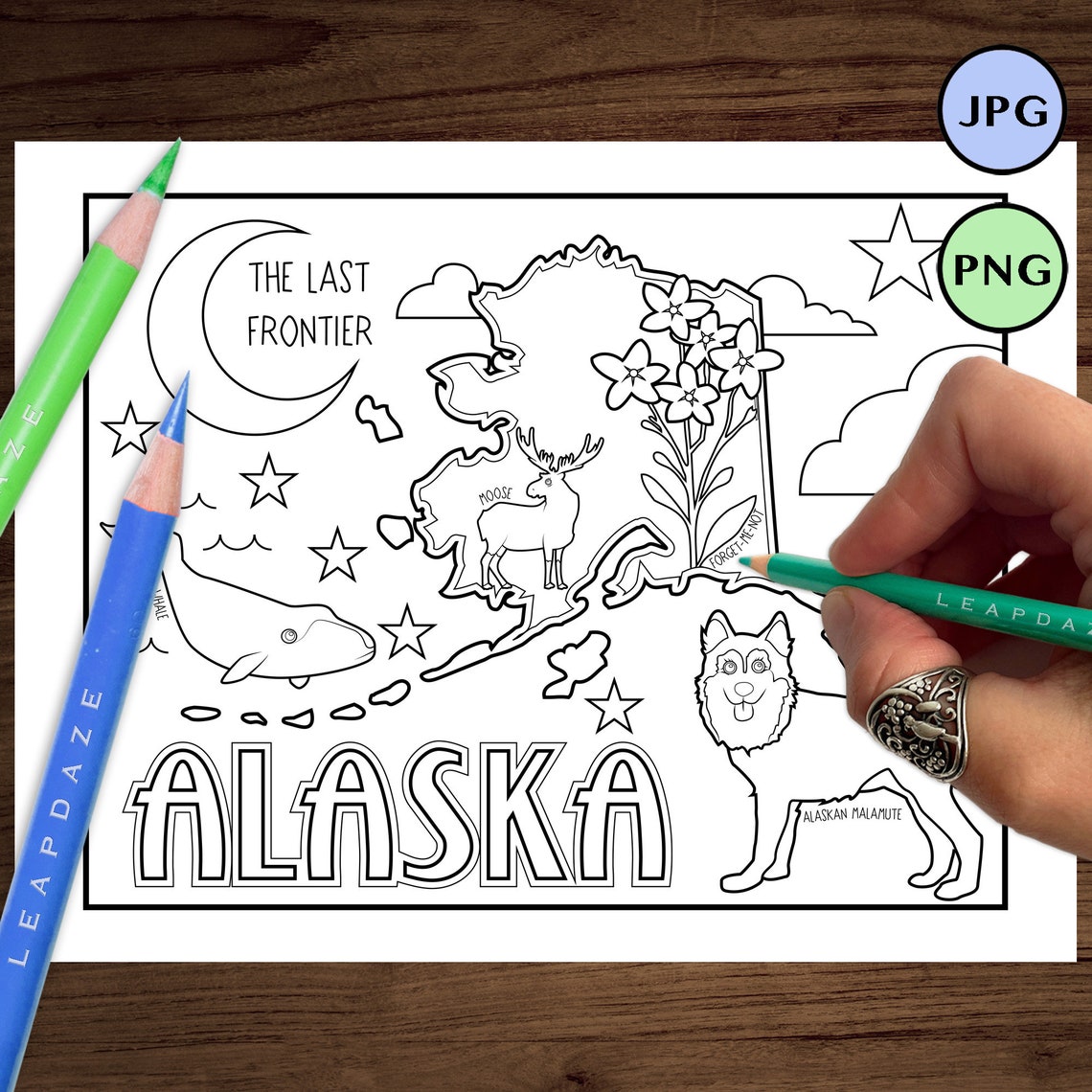ALASKA Coloring Page With State Facts - Printable United States of ...