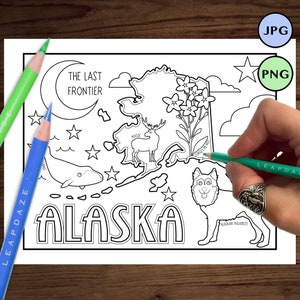 ALASKA Coloring Page With State Facts - Printable United States of ...