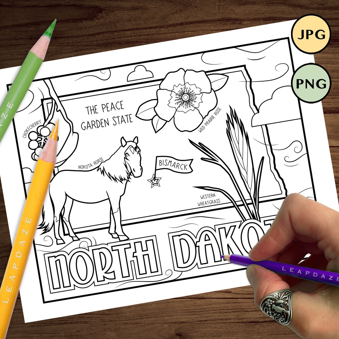 NORTH DAKOTA Coloring Page With State Facts - Printable United States ...