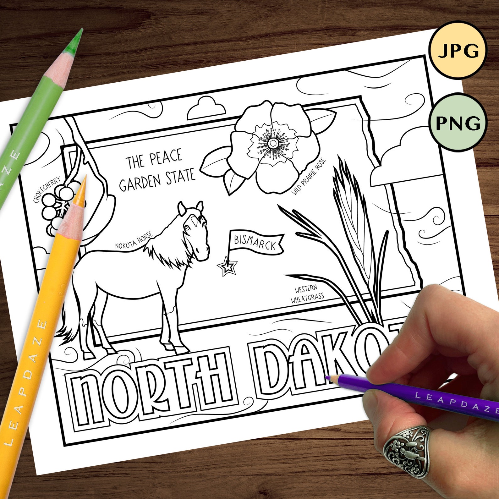 NORTH DAKOTA Coloring Page With State Facts - Printable United States ...