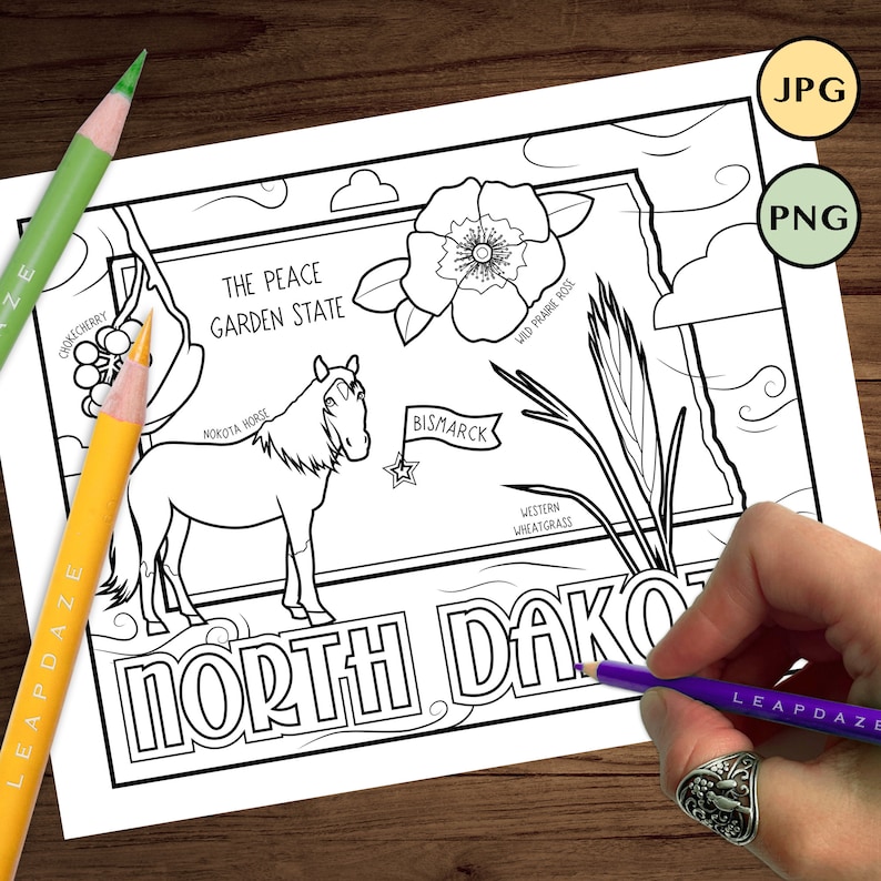NORTH DAKOTA Coloring Page With State Facts - Printable United States ...