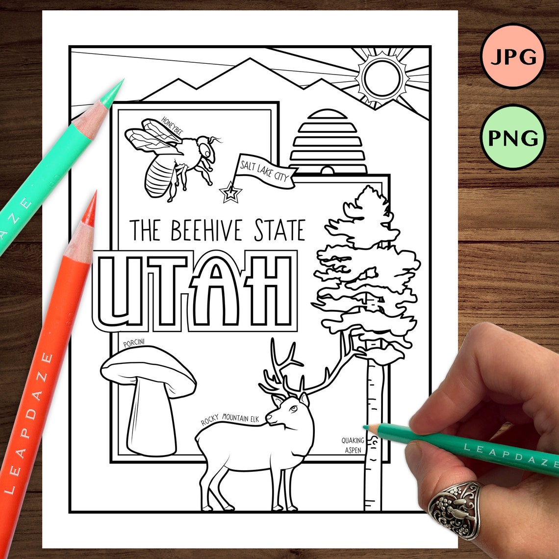UTAH Coloring Page With State Facts Printable United States of America ...