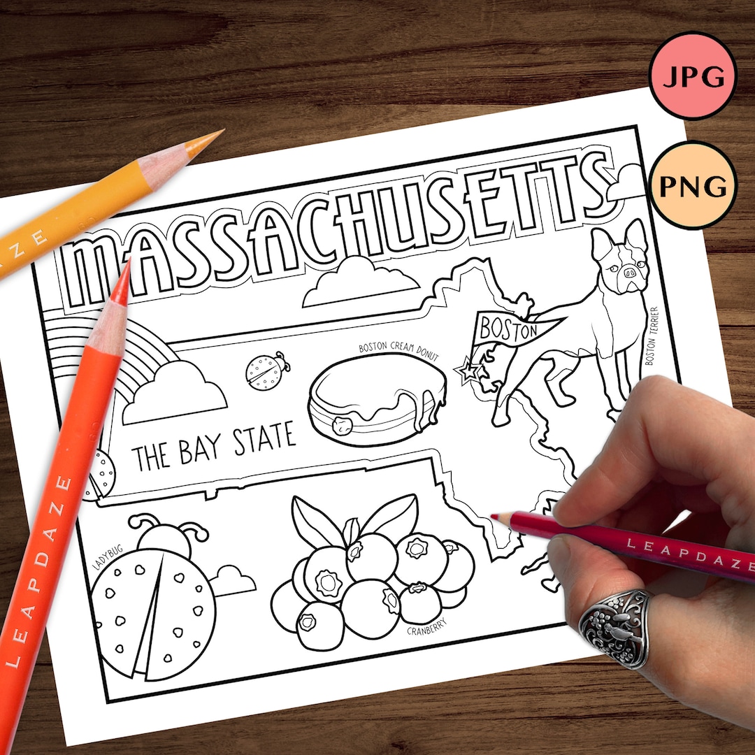 MASSACHUSETTS Coloring Page With State Facts - Printable United States ...