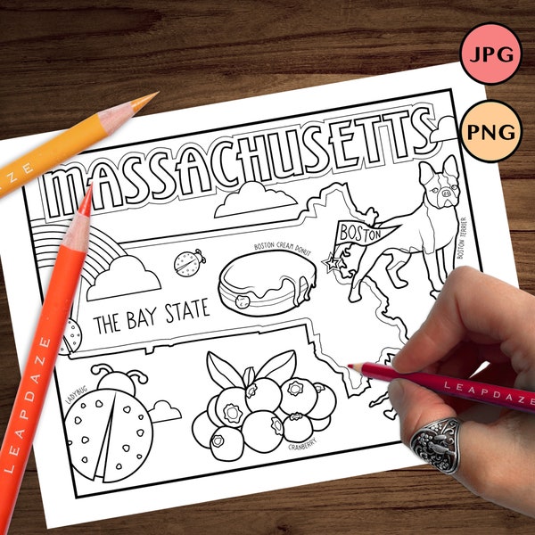 Massachusetts Coloring Page - Etsy