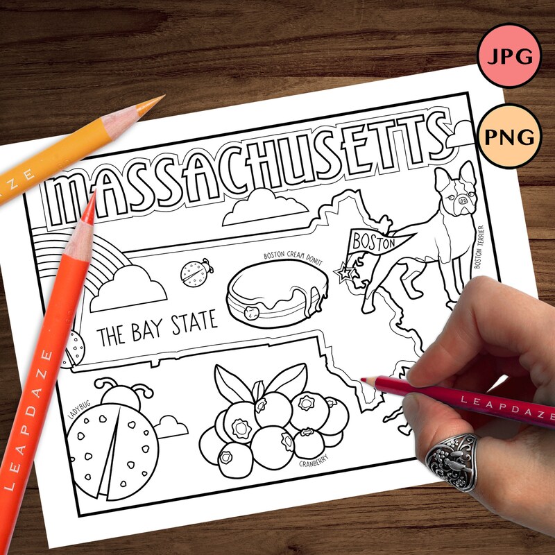 Massachusetts Coloring Page - Etsy