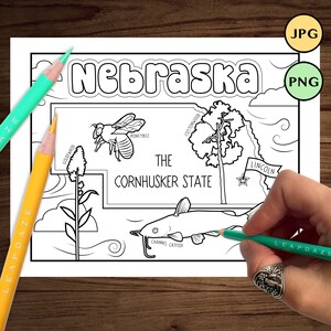NEBRASKA Coloring Page With State Facts - Printable United States of ...