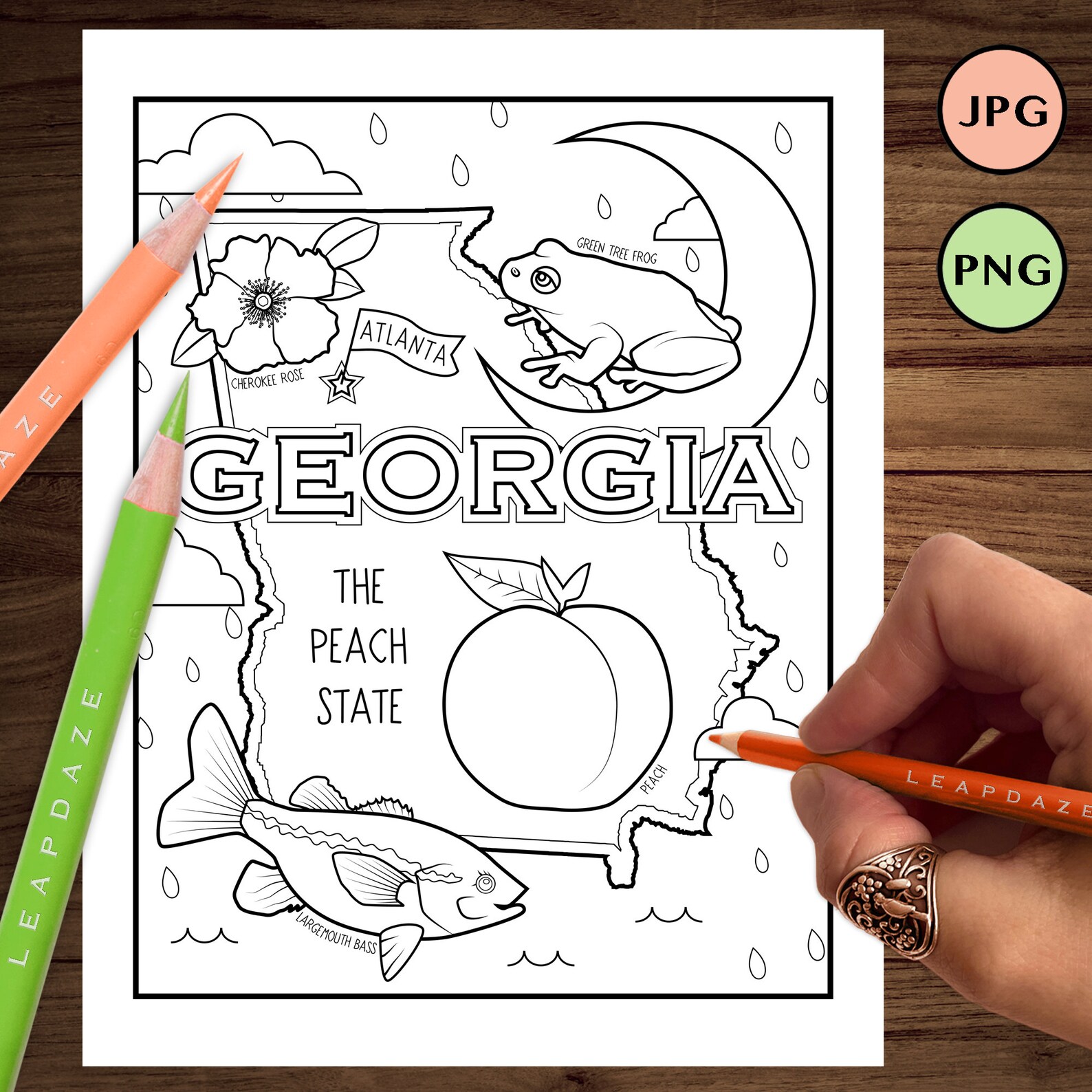 GEORGIA Coloring Page With State Facts - Printable United States of ...