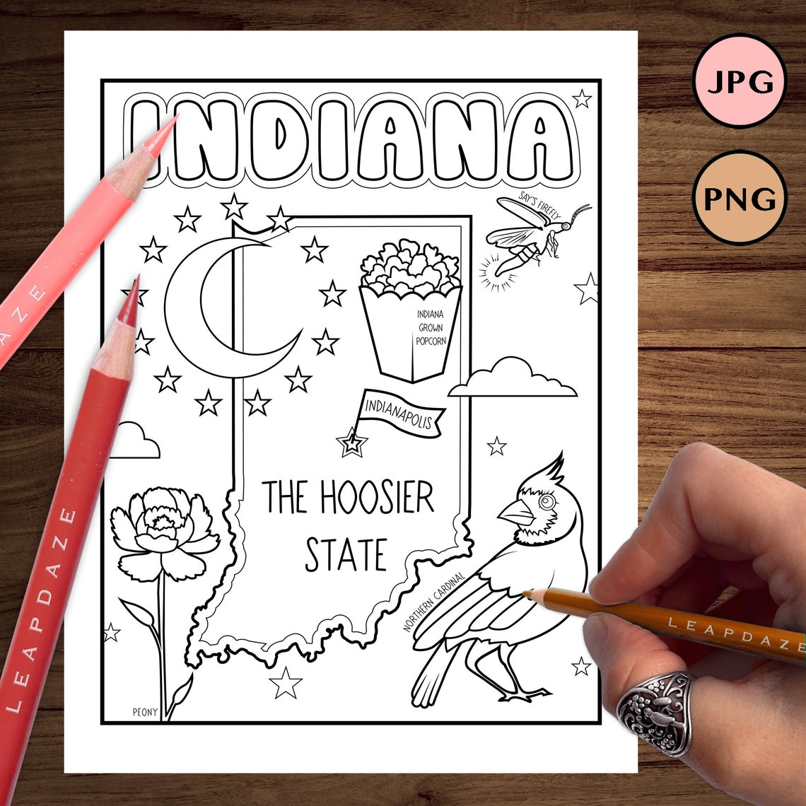 INDIANA Coloring Page With State Facts - Printable United States of ...