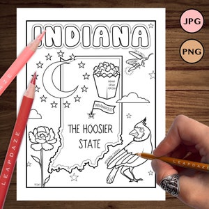 INDIANA Coloring Page With State Facts - Printable United States of ...