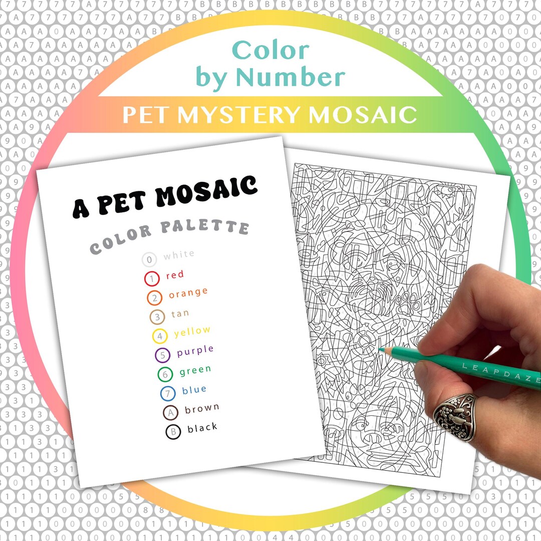 MYSTERY MOSAIC Pet Themed Color by Numbers Coloring Page, Secret Image ...