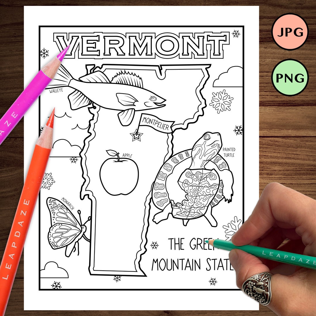 VERMONT Coloring Page With State Facts - Printable United States of ...