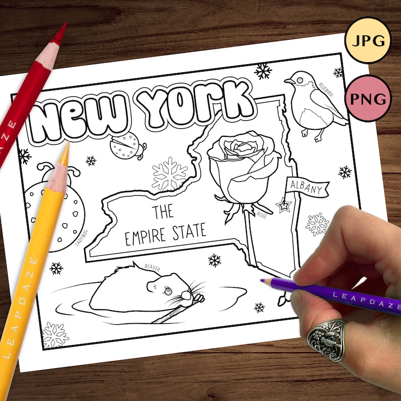 NEW YORK Coloring Page With State Facts - Printable United States of ...