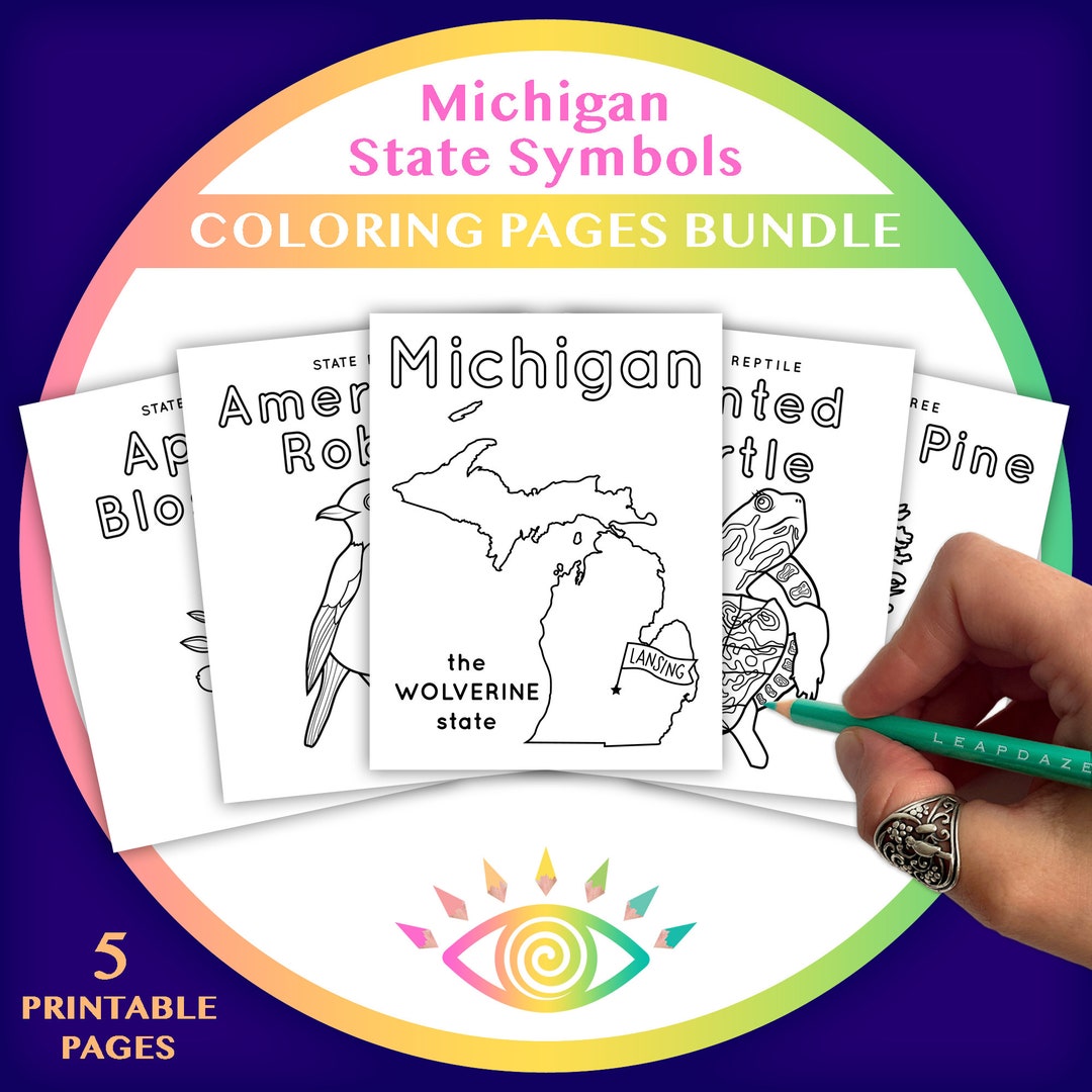 MICHIGAN State Symbols Coloring Pages Bundle - Instant Download - Etsy