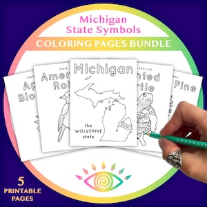 MICHIGAN State Symbols Coloring Pages Bundle Instant Download - Etsy