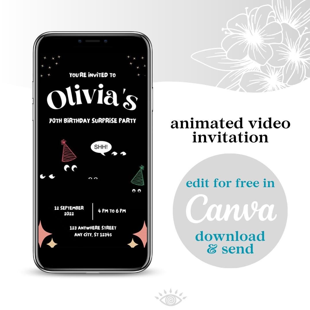 Shh! It's a SURPRISE PARTY Invitation, Animated Digital Invite, Instant ...