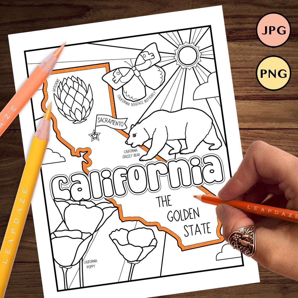 CALIFORNIA Coloring Page With State Facts - Printable United States of ...