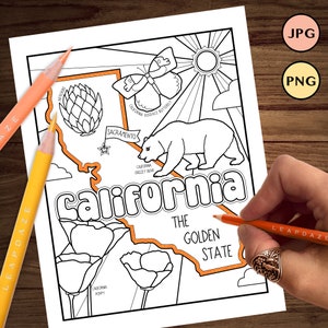 CALIFORNIA Coloring Page With State Facts - Printable United States of ...