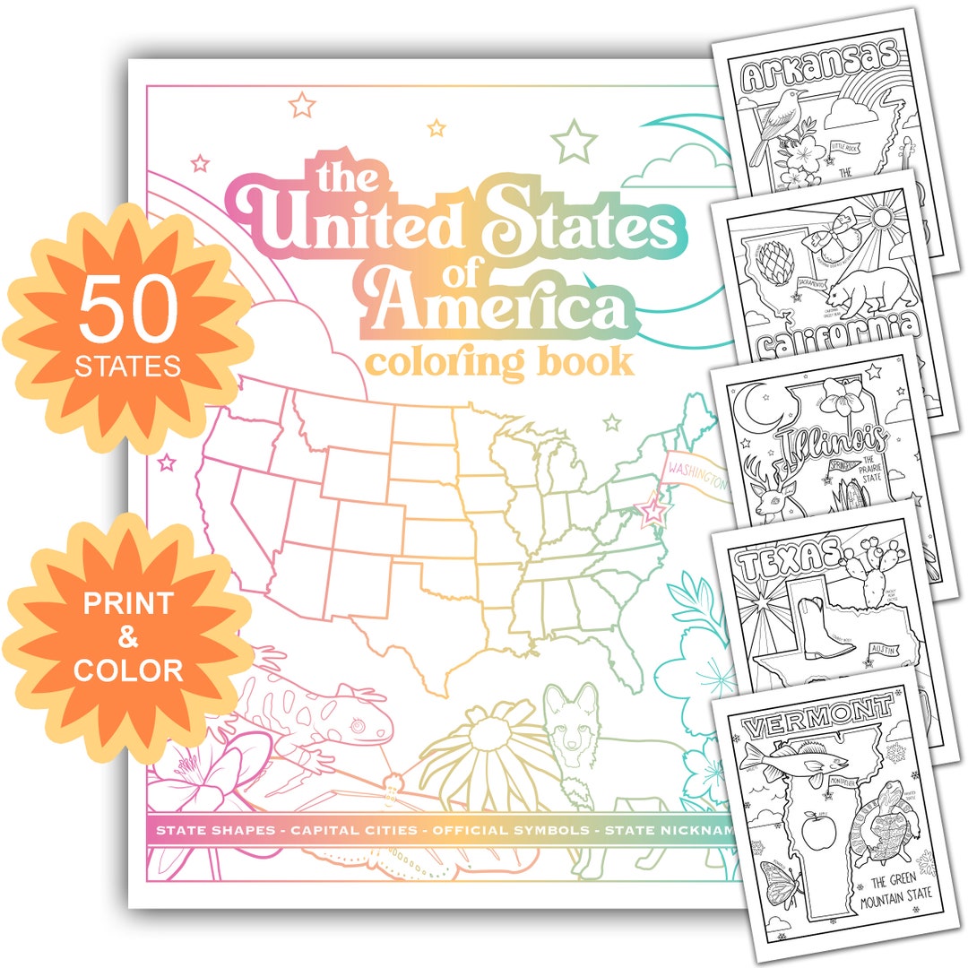 United States of America Coloring Book Bundle - All 50 States Instant ...