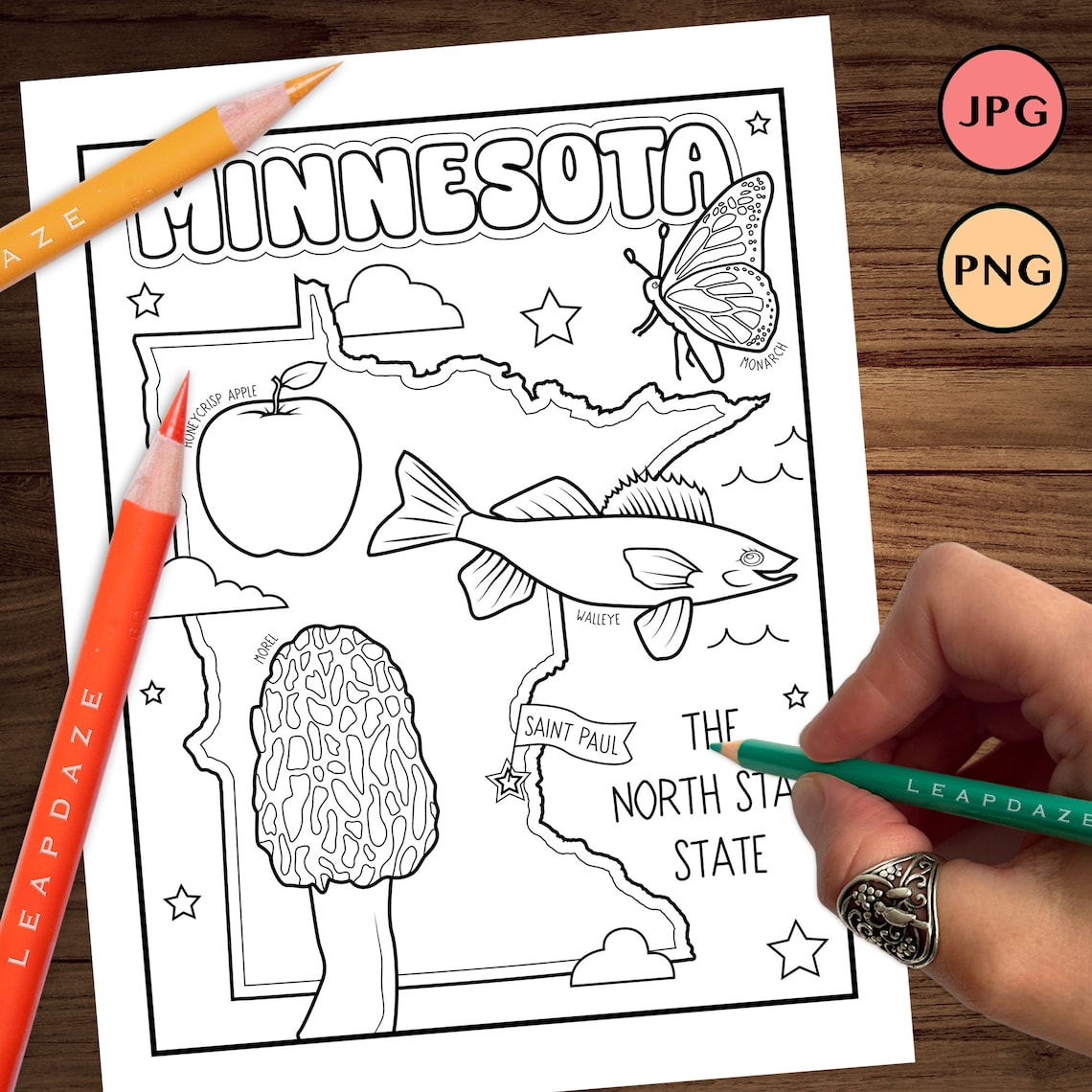 MINNESOTA Coloring Page With State Facts - Printable United States of ...