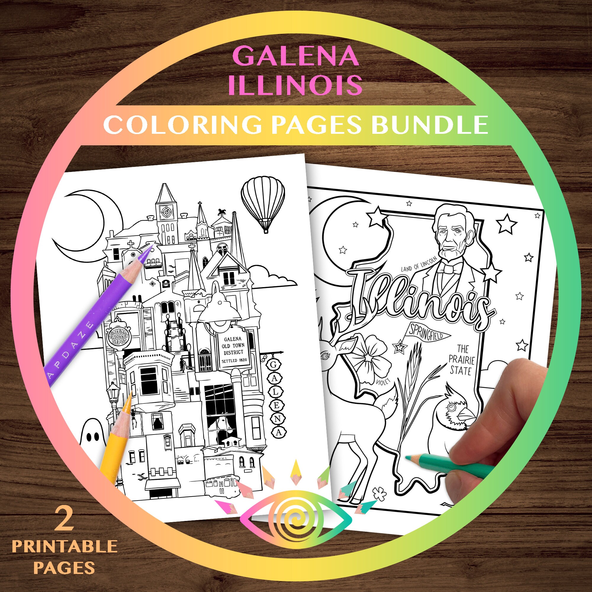 GALENA ILLINOIS Collage Coloring Page With Bonus Illinois State ...